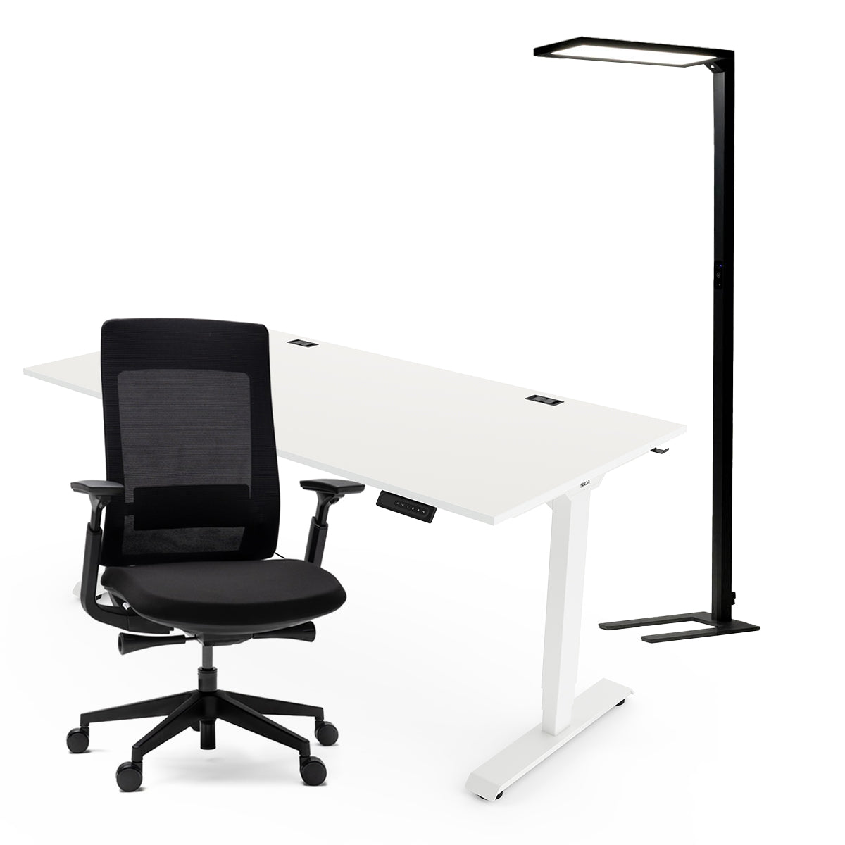 Workplace combination: Standing desk, office chair & lamp | Yaasa